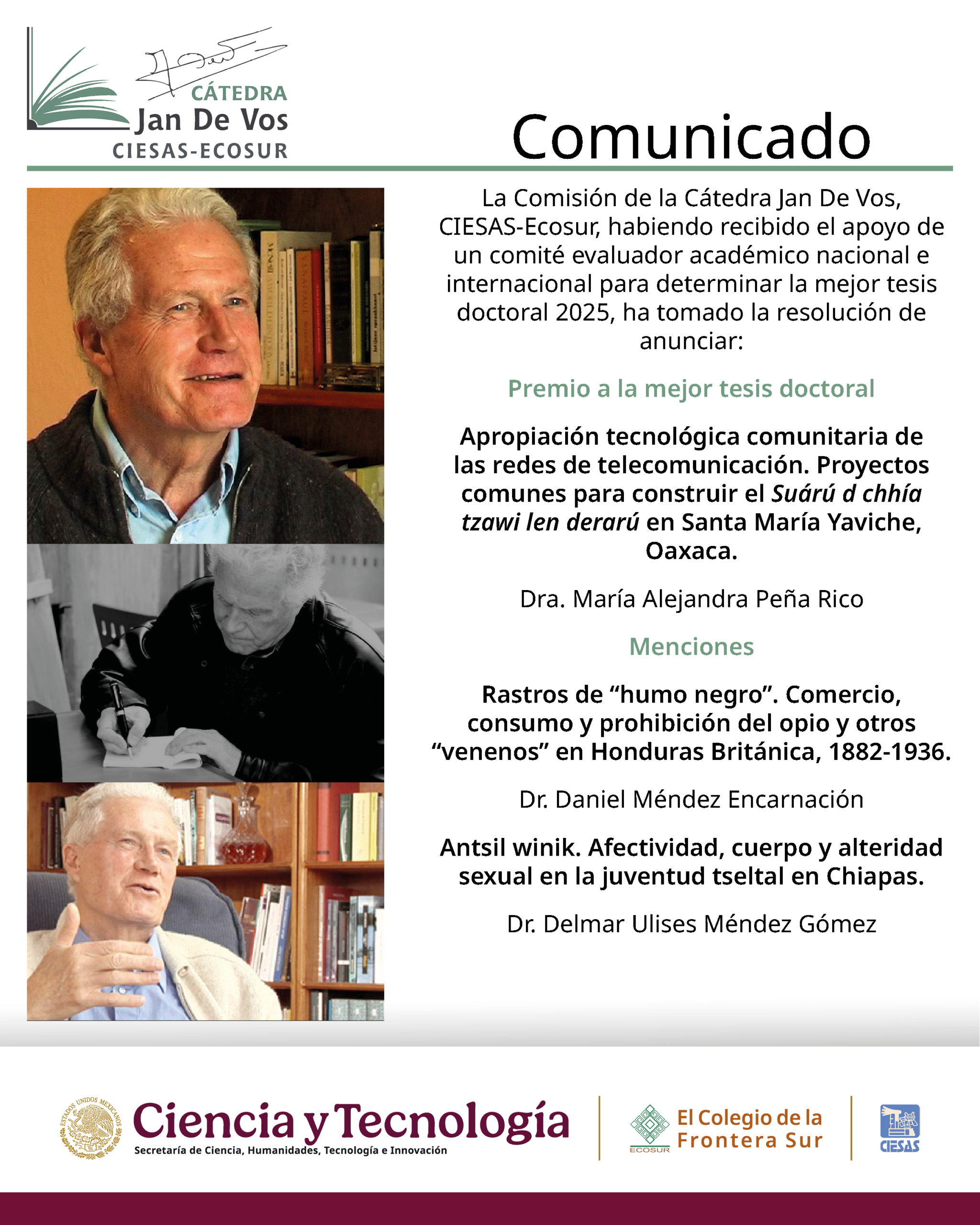 La Cátedra Jan De Vos da a conocer a las personas ganadoras del Premio ...